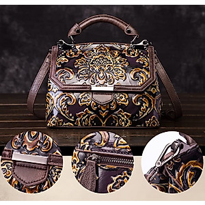 LMKIDS Genuine Leather Purses and Handbags for Women,Organizer Top Handle Satchel Vintage Embossing Totem Shoulder Bag (Red)