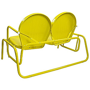 Northlight 2-Person Outdoor Retro Metal Tulip Double Glider Patio Chair, Yellow