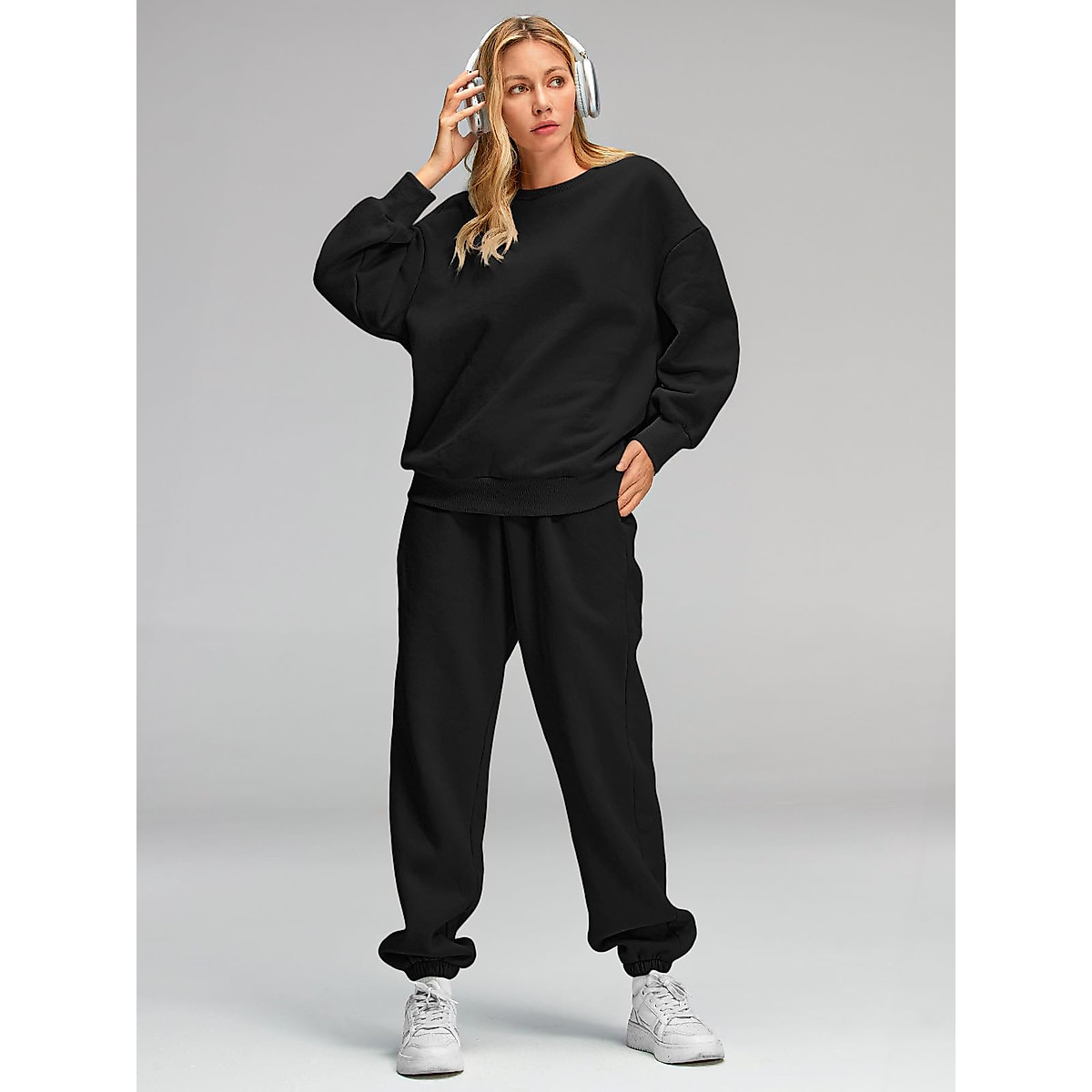 AUTOMET Sweatsuits for Women Set 2 Piece Outfits Oversized Sweatshirt Fall Outfits 2025 Lounge Sets Pullover Casual Trendy Y2k Clothing Sweatpants with Pockets Black XL