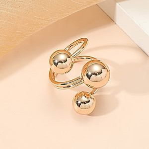 Minimalist Ball Statement Ring for Women Girls Silver Gold Plated Layered 3 Round Balls Open Wrap Finger Rings Comfort Fit Boho Geometric Unique Birthday Party Jewelry Gift Wedding Halloween Size 8