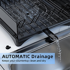 Gajbah Dish Drying Rack, Dish Racks for Kitchen Counter with Drain, Dish Drying Rack for Kitchen Counter with Cutlery Holder.16.5"(D) X 12"(W) (Black)