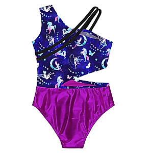 TiaoBug Kids Girls Ballet Dance Gymnastics Leotard Shiny Metallic Unitard One Piece Bodysuit Dance Wear Purple 8 Years