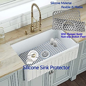 HiBD Silicone Sink Mat 1Piece Grey with Center Drain, Sink Protectors for Kitchen Sink, Silicone Sink Protector, Kitchen Sink Mats and Protectors, for Farmhouse Sink ( 24.8"x 13" )