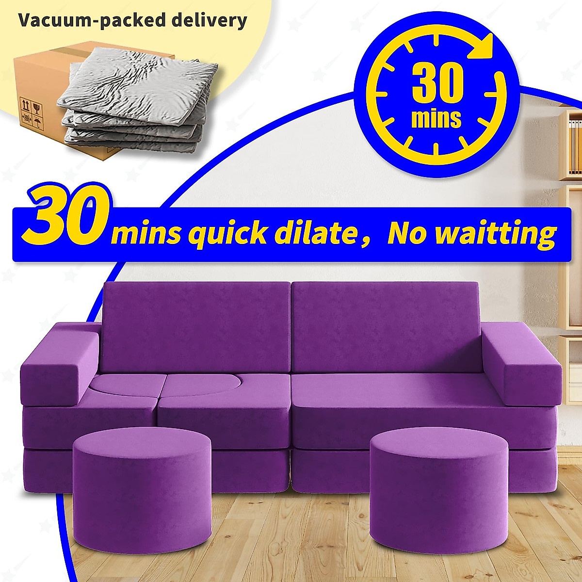 DEYGIA Modular Kids Play Couch 13PCS, Modular Couch Kids, Kids Couch for Playroom, Modular Kids Couch for Boys and Girls, Kids Play Couch for Kids (Purple, M)