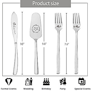 iooiluxry Cake Cutting Set For Wedding, Wedding Cake Knife And Server Set, Mr And Mrs Forks And Cake Cutter Set For Wedding, Bridal Shower Gifts, Engagement Gifts For Couples (Silver)