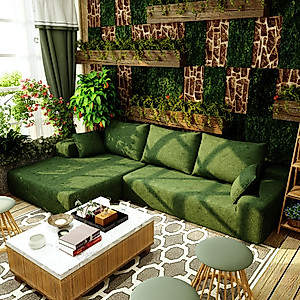 URENTO Compression L-Shape Modern Couches, Modular Sectional Sofa Couches for Living Room,Chenille Corduroy Couches 2 PC Free Combination Furniture Sets (Green)