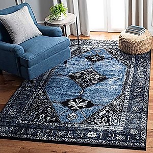 SAFAVIEH Vintage Hamadan Collection 8' x 10' Blue/Grey VTH217M Oriental Traditional Persian Non-Shedding Living Room Bedroom Dining Home Office Area Rug