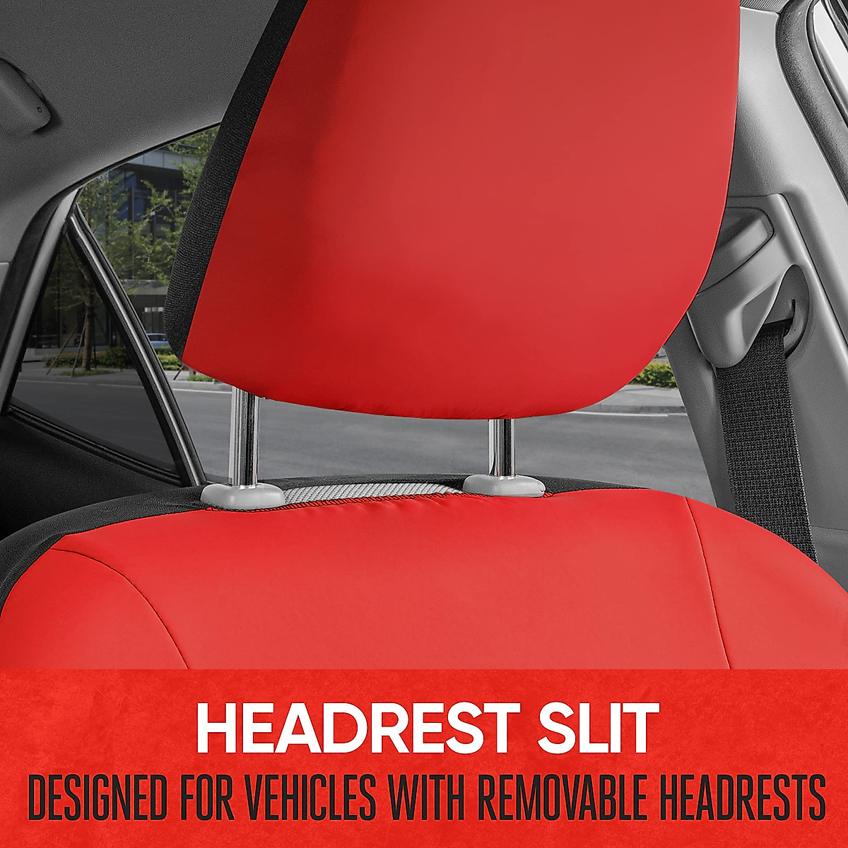 Motor Trend Premium LuxeSport Red Car Seat Covers for Front Seats, 2 Pack – Automotive Seat Protectors with Comfortable Mesh Back & Faux Leather Headrest, Interior Covers for Car Truck Van SUV