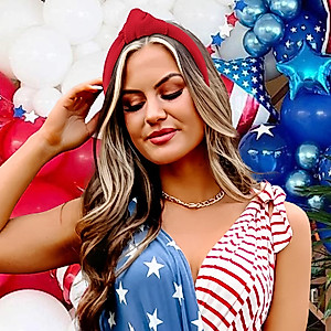 YanJie Headbands for Women Girls Knotted Headband Hair Accessories Patriotic Red Headband Blue Hairbands Fashion Top Knot Hairbands Wide Head Band 2Pcs