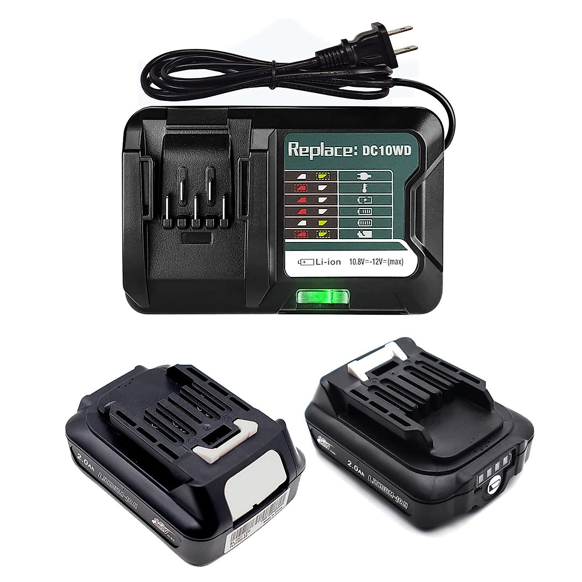 The Power Shop 2pcs Replacement for Tool Battery BL1015 bl1021b with Charger DC10WD Compatible with BL1016 BL1020B BL1040B BL1041B 10.8V & 12V Max. Li-ion CXT Battery 197394-3 197402-0