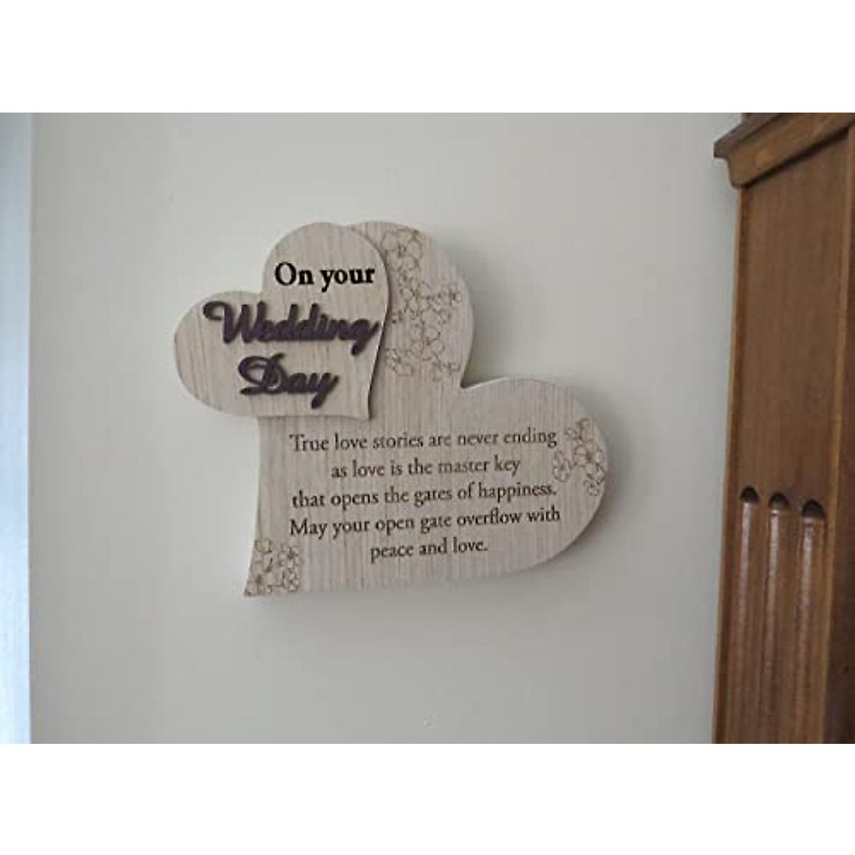 UNIDECO Wooden Heart Décor Wall - 7.0 Inch Wedding Gift Couple from Bride - Wood Heart Shaped Decoration for Home - Hanging Living Room Accent Shelve - Him Daughter Son - Bridal Brother Sister Day