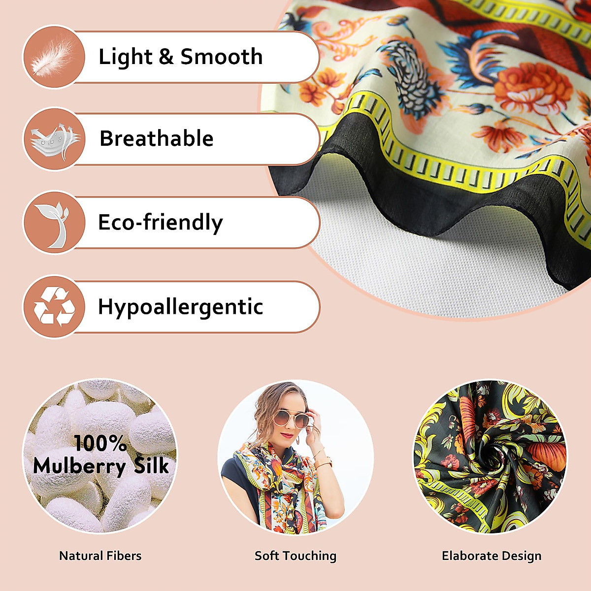 DANA XU 100% Mulberry Satin Silk Summer Travel Scarf Extra Large Women Floral Shawl Oversize Soft Wraps For Evening Dresses