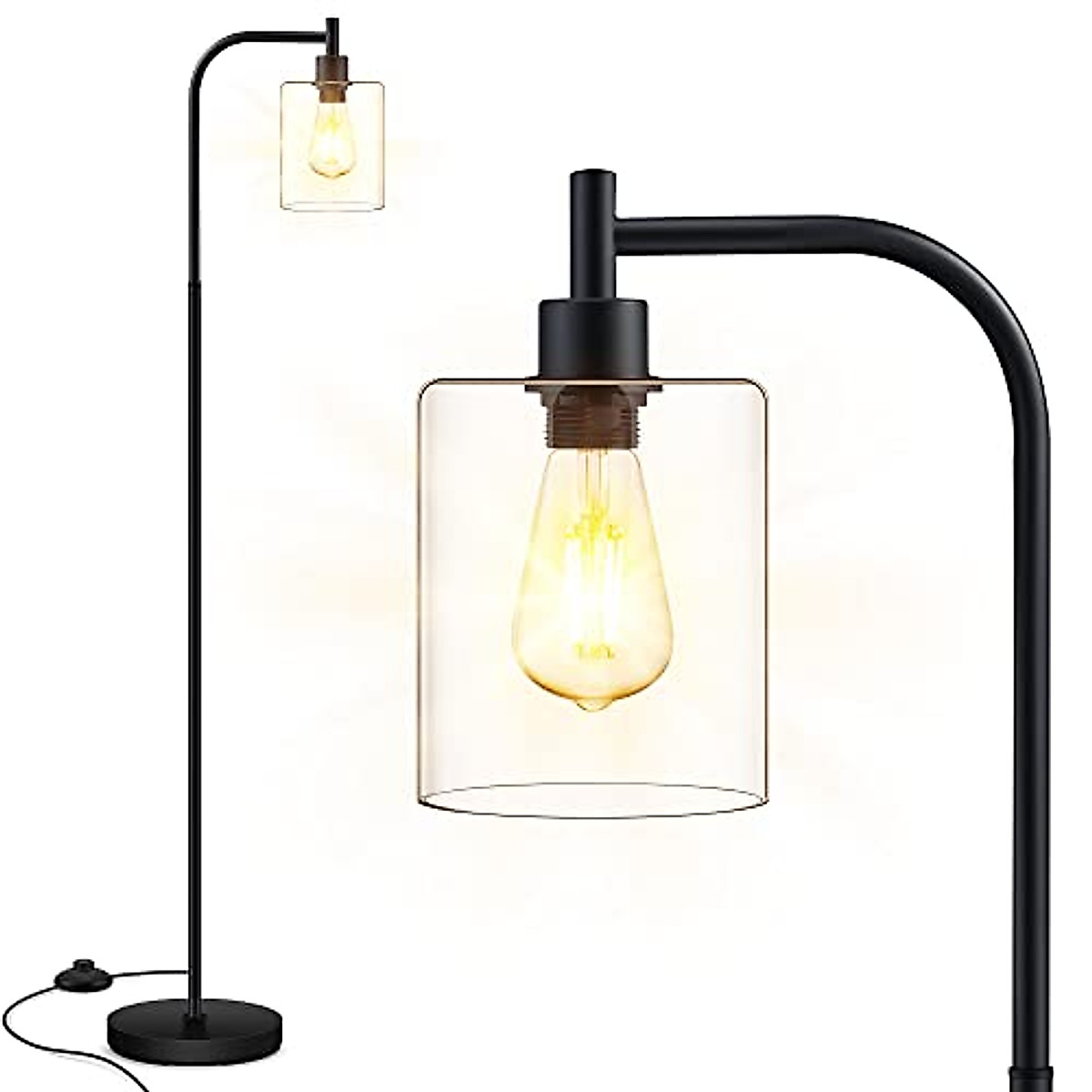 Floor Lamp, Standing Lamp with Glass Lampshade, 6W LED Bulb Included, Modern Floor Lamp with Foot Switch, Industrial Floor Lamp, Bright LED Floor Lamp for Living Room and Bedroom, Office, Simple Style
