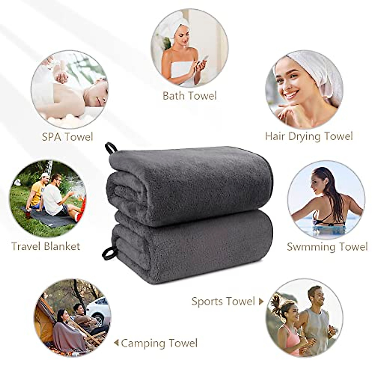 Orighty Bath Towel Set Pack of 2(27’’ x 54’’) - Soft Feel Bath Towel Sets, Highly Absorbent Microfiber Towels for Body, Quick Drying, Microfiber Bath Towels for Sport, Yoga, SPA, Fitness - Grey