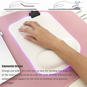 RGB Mouse Pad with Wrist Support, LED Mouse Pad with 13 Lighting Modes, Anti-Slip Rubber Base, Pain Relief Computer Ergonomic Mouse Pad for Gaming, Office, Home, 11.8 x 8.5 in (White)