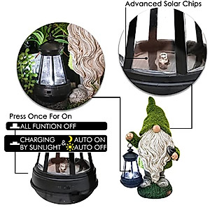 TERESA'S COLLECTIONS Garden Gnomes Decorations for Yard with Lantern Solar Light, 13" Cute Large Moss Garden Sculptures & Statues Outdoor Lawn Ornaments Garden Gifts for Mom Yard Front Porch Patio
