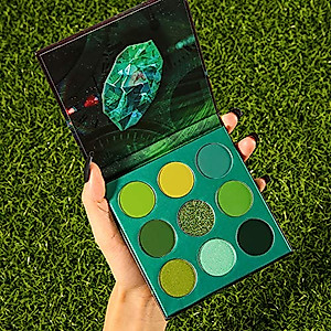 Docolor Eyeshadow Palette 9 Colors Gemstone Shadow Palette Highly Pigmented Mattes Shimmers Naked Smokey Glitter Cream Colorful Powder Blendable Long Lasting Waterproof Makeup Palette-Green