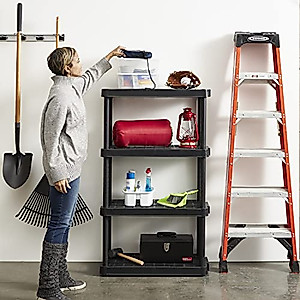 Gracious Living 14 x 32 x 54.5 Inch 4 Tier Adjustable Ventilated Medium Duty Shelving Units for Home, Garage, Basement, and Laundry, Black