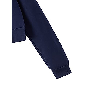 SweatyRocks Women's Long Sleeve Drawstring Full Zip Hooded Jacket Crop Sweatshirt Navy Blue L