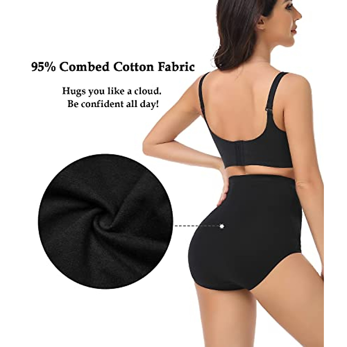 wirarpa Women's Underwear Cotton Super High Waisted Briefs Stretch Full Coverage Panties 4 Pack Black Small