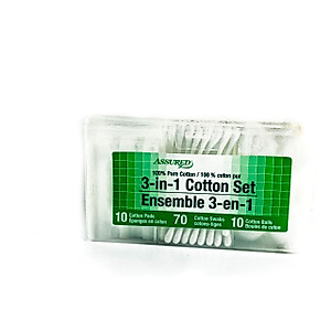 Assured Cotton Pads Cotton Swabs Cotton Balls 3-in-1 Cotton Set- 3Ct Blue/Purple/White (90 Items) (3)