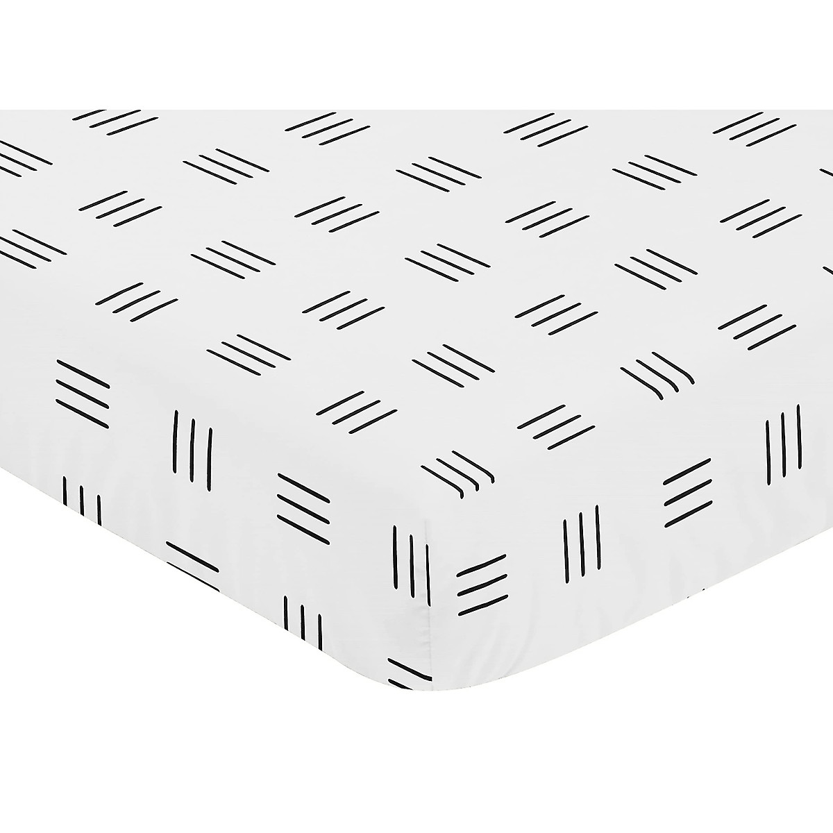 Sweet Jojo Designs White and Black Boho Mudcloth Boy Girl Fitted Crib Sheet Baby or Toddler Bed Nursery - Black and White Bohemian Woodland Tribal Southwest Mud Cloth Hatch Gender Neutral Triple Line