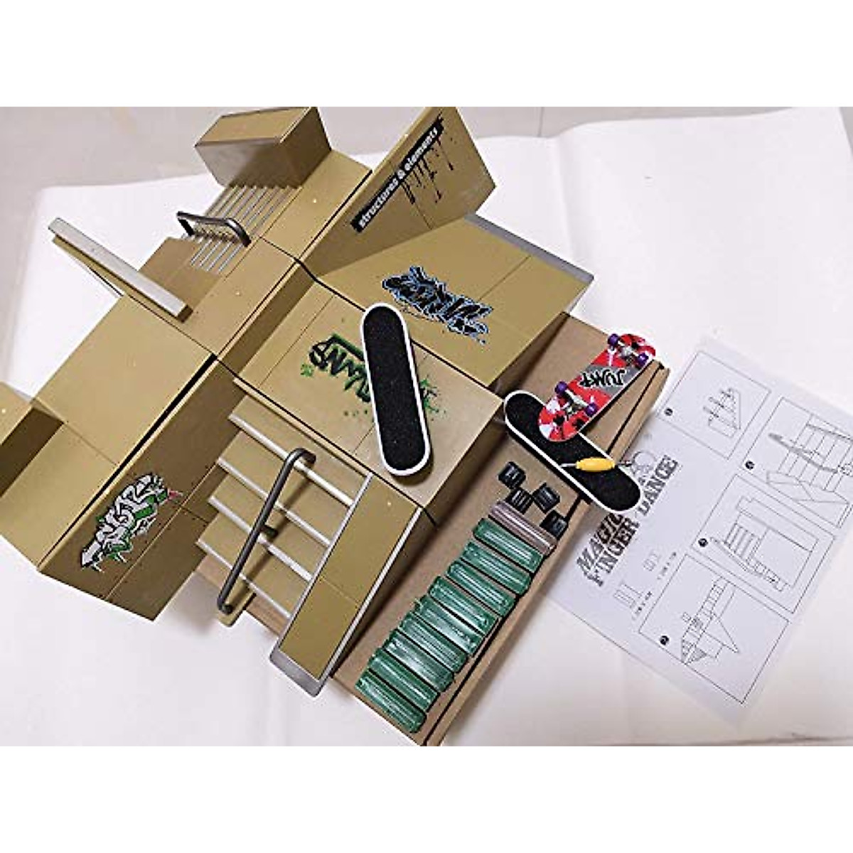 Kidsdream 8pcs Skate Park Kit Ramp Parts for Fingerboard Mini Finger Skateboard Fingerboards Ultimate Parks with 3PCS Finger Boards