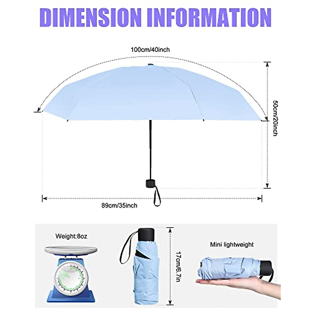 Eccliy 4 Pieces Mini Travel Umbrella with Case Small Umbrella for Sun and Rain Compact Portable Lightweight UV Umbrella Tiny Folding Pocket Umbrella for Backpack Women (Pink, Blue, Purple, Green)