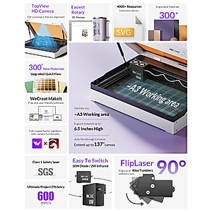 WECREAT Vista 10W Laser Engraver with 9-in 1 Rotary, Compact Diode Desktop Laser Engraving Machine with Smart HD Camera for Beginners DIY Hobbyist Wood Leather Acrylic Metal Jewelry Gifts Making