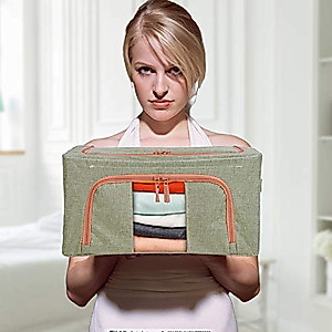 F.P.L Foldable Storage Bins Box Oxford Cloth Steel Frame Storage Bag Clothing Storage Containers Organizer for Clothes Beddings Towels(24L Army Green 2PCS)