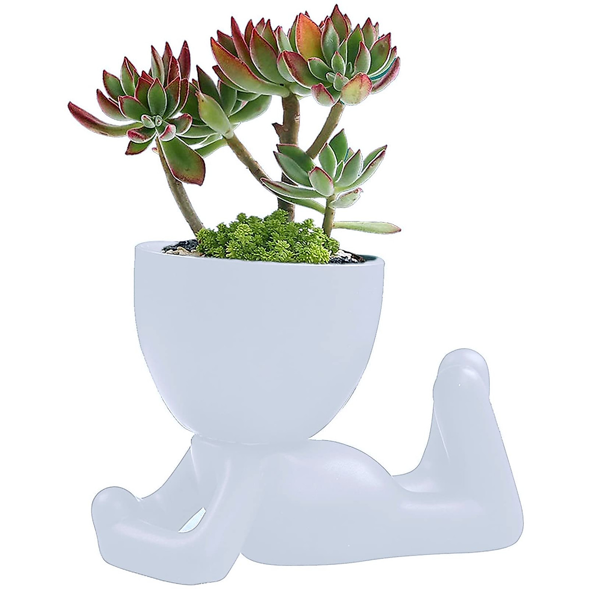 Lsaardth Cute Succulent Planters with Drainage - Humanoid Ceramic Succulent Pots Small Flower Pot Bonsai Planters PotCactus Pots for Home Desk Decor (White)