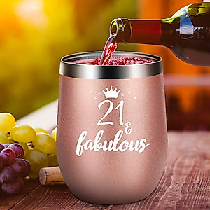 HAINANBOY Wine Glass Tumbler 21st Birthday Gift for Women 21st Birthday Cup 21 and Fabulous 21st Birthday Gift for Woman I'm 21 Best Turning 21 Year Old Birthday Gift Ideas for Her(Rose Gold)