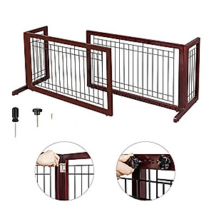 Bonnlo Free Standing Pet Gates for Dogs Indoor Dog Fence, Solid Wooden Dog Gates for The House,Doorways and Stairs, Doggie Gates for Indoors Adjustable from 40" to 71" Wide
