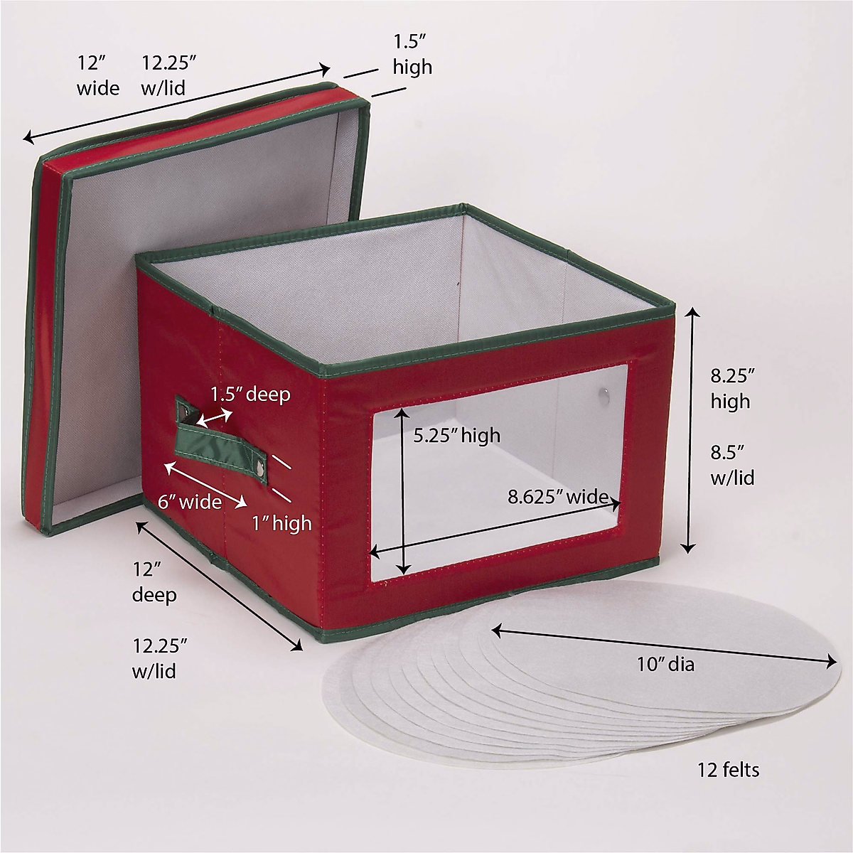 Household Essentials 536RED Holiday China Storage Chest with Lid and Handles | Dinner Plate | Red Canvas with Green Trim