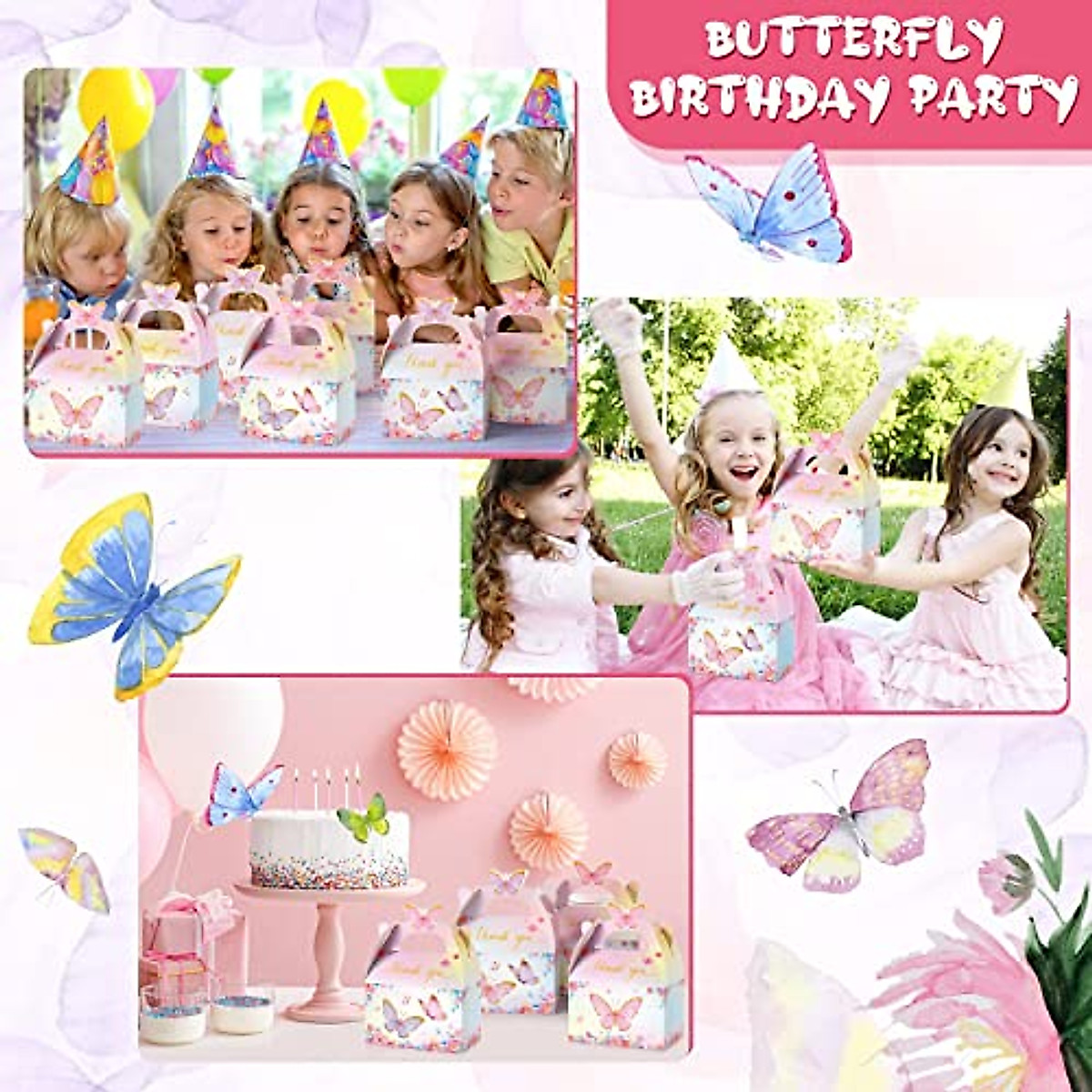 Nezyo Butterfly Party Favor Treat Boxes, Pink and Purple Butterfly Floral Goodie Gable Candy Box Paper Gift Box for Birthday Party Supplies Baby Shower Wedding Party (24), Gold