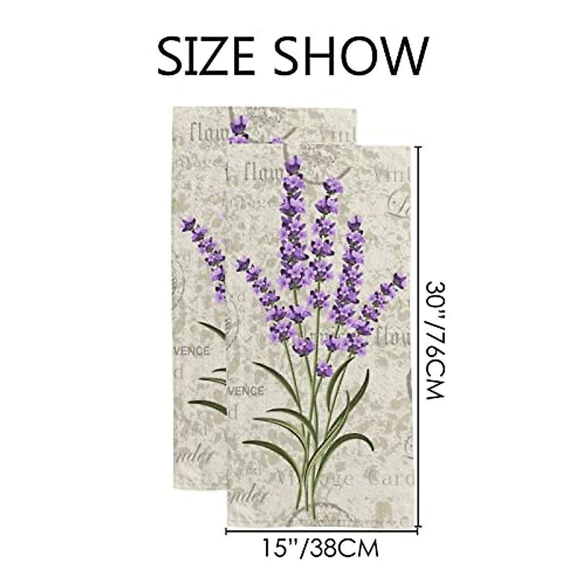Retro Provence Lavender Stamps Fingertip Bath Towels, Super Soft Highly Absorbent Face Hand Towels, 2 Pack Purple Flowers Decorative Dish Towels for Hotel Kitchen Bathroom, 30 x 15 Inch