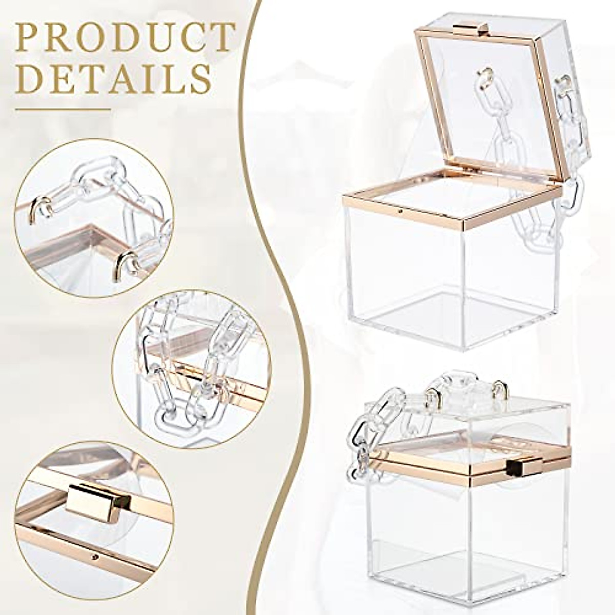 4 Pcs Women Clear Purse Acrylic Clear Clutch Bag Square Jelly Evening Bag with 2 Pcs Removable Gold Chain Strap Vintage Clear Cross Body Bag Transparent Cute Clutch Purse for Dinner Party Wedding