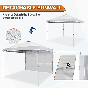 EAGLE PEAK Commercial Pop up Canopy with 1 Sidewall, Heavy Duty Canopy Tent 10x10, Roller Bag and 4 Weight Bags, White