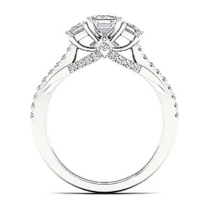 2 1/5 Ct Emerald Shape White Cubic Zirconia Three Stone & Side Stone Wedding Engagement Ring In 14K White Gold Plated 925 Sterling Silver (2.20 Cttw) Ring Size -7