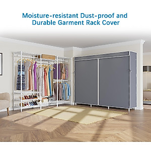 VIPEK V5C Portable Bedroom Armoires Wardrobe Closet with Cover, Heavy Duty Covered Clothes Rack Adjustable Closet Rack, White Metal Clothing Rack with Grey Oxford Fabric Cover, 70.1" Lx17.3 Wx76.4 H