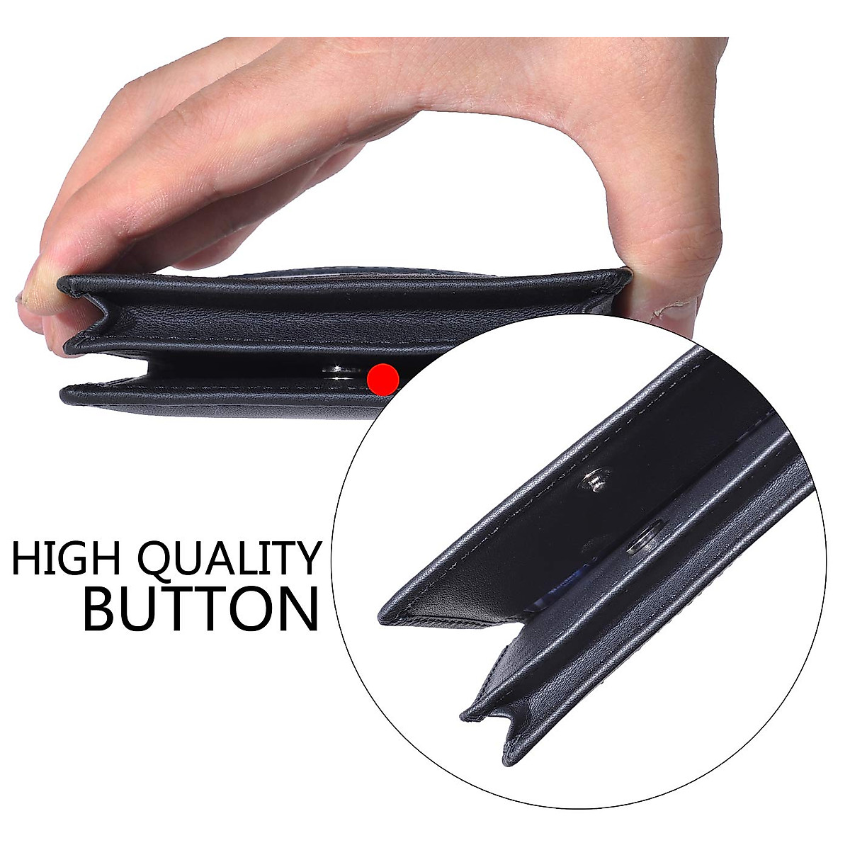 RFID Genuine Leather Bifold ID/Business Credit Card Case Holder for Men Slim Front Pocket Wallet Button(Black)