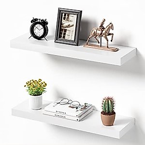 Fixwal White Floating Shelves, Set of 2 Wall Shelves, Large 23.6in x 6in Wall Mounted Shelf for Bedroom, Living Room, Bathroom and Plants