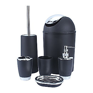 Zerone Bath Ensemble Set, 6Pcs Bathroom Accessory Set Soap Dish Dispenser Tumbler Toothbrush Household Black
