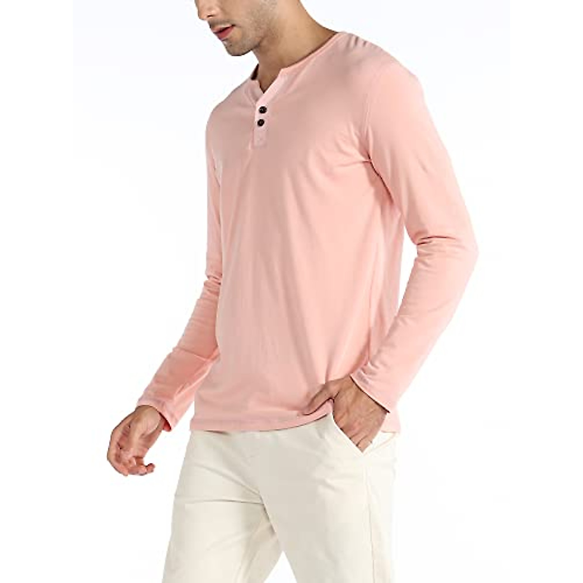APTRO Men's Long Sleeve Tee Shirts Casual Henley Shirts Y Design Pink M