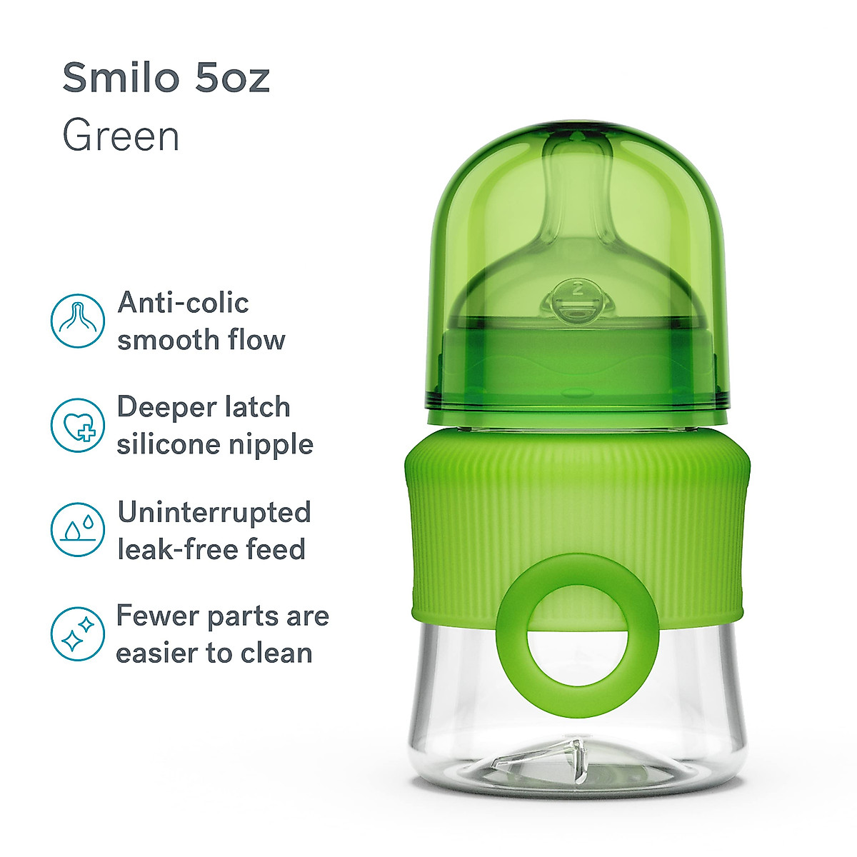 Smilo Baby Bottle Set with Stage 0 Slow Flow Anti Colic Nipple, 5 Oz / 150 ml Capacity, 3X Pack of Anti Colic Baby Bottles 0-3 Months - Green