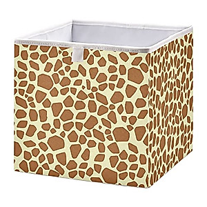 RunningBear African Brown Giraffe Print Storage Basket Storage Bin Square Collapsible Storage Containers Toy Storage Box Organizer for Clothes Towels Magazine