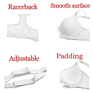 Plusexy Front Closure Push Up Racerback Underwire Support Thick Padded Plunge Bra for Women White 32B