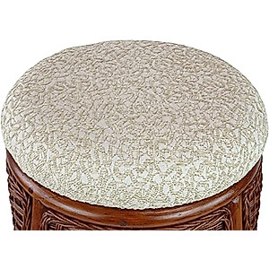 Alexa Small Foot Stool with Cushion, Natural Handmade Rattan Wicker, Dark Walnut Color