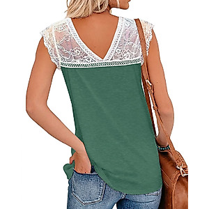 KINLONSAIR Women's Crochet Lace Basic V-Neck T-Shirts Short Sleeve Loose Fitting Tunic Tank Tops
