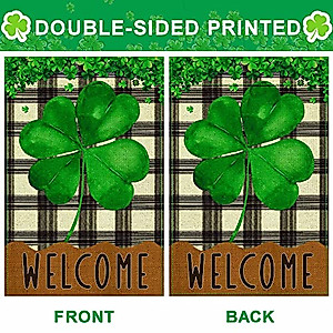 Spring Welcome Garden Flag Banner, Burlap Shamrock Clover Yard Flag Welcome Sign Banner for Farmhouse Yard Porch Door Decoration 12 x 18 Inches